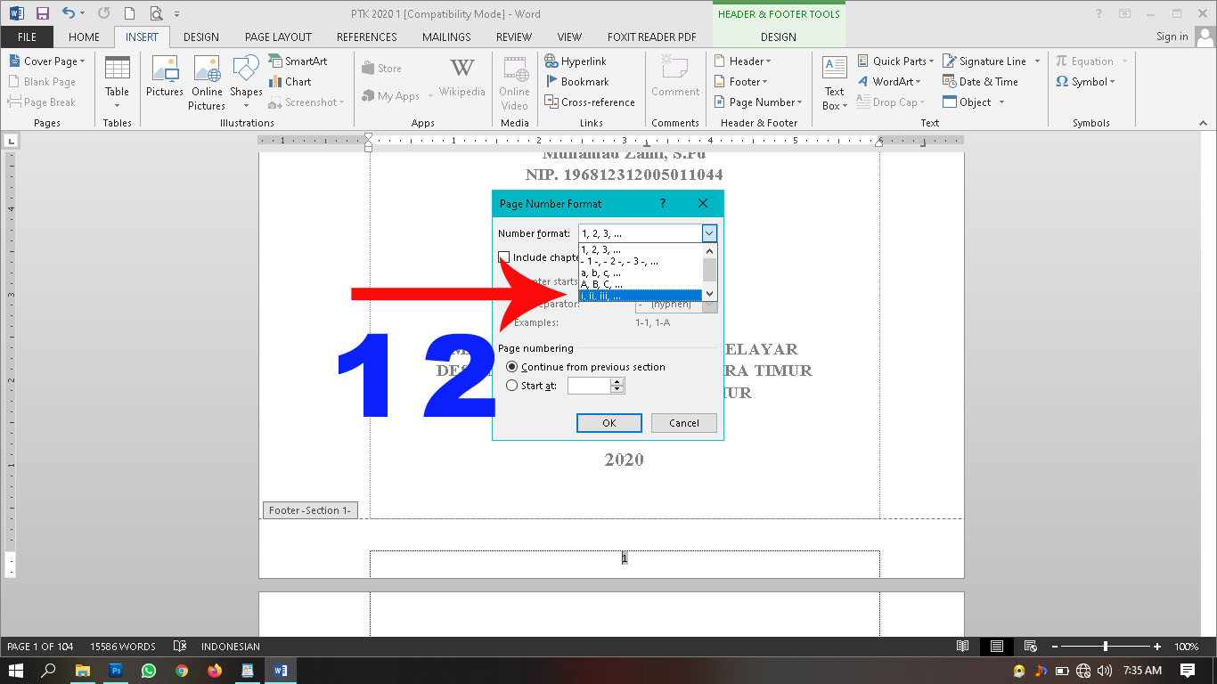 Cara Membuat Page Number atau Nomor Halaman Huruf Romawi dan Angka ...