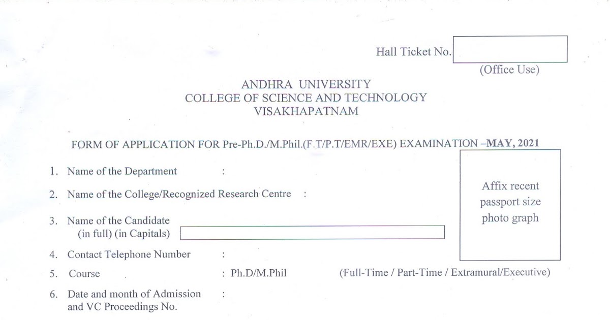 GEOGRAPHY ANDHRA UNIVERSITY: Pre-Ph.D _Hall ticket model/ demo to be ...