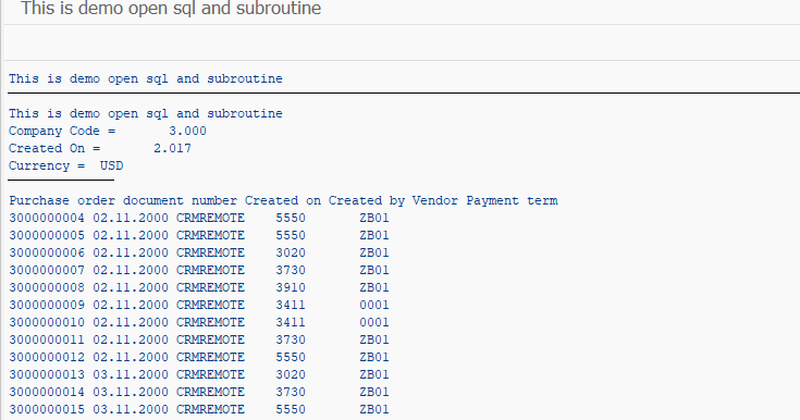Sử dụng OpenSQL và subroutine trong SAP ABAP