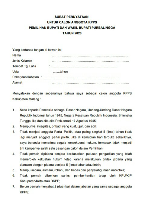 Kotaku Pewira Contoh Cara Mengisi Surat Pendaftaran Calon Anggota Kpps