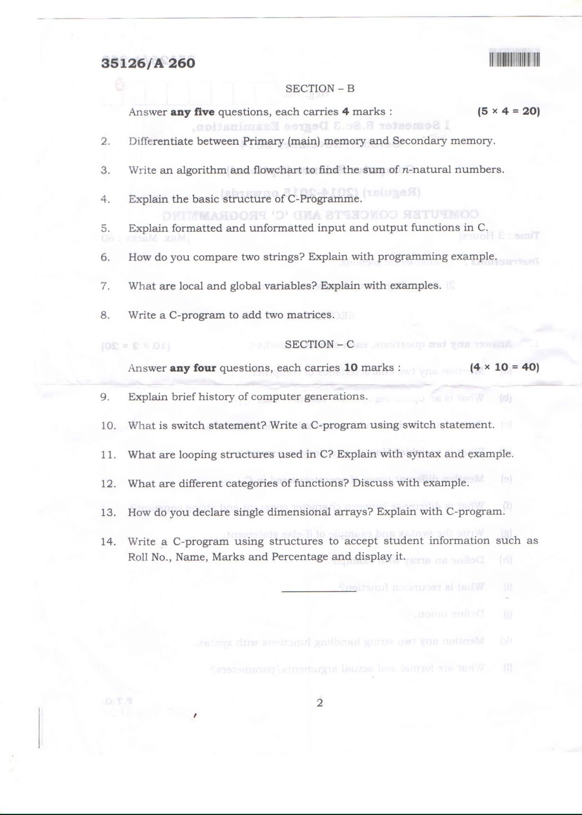 C Programming Question Paper ~ Santosh Umadi
