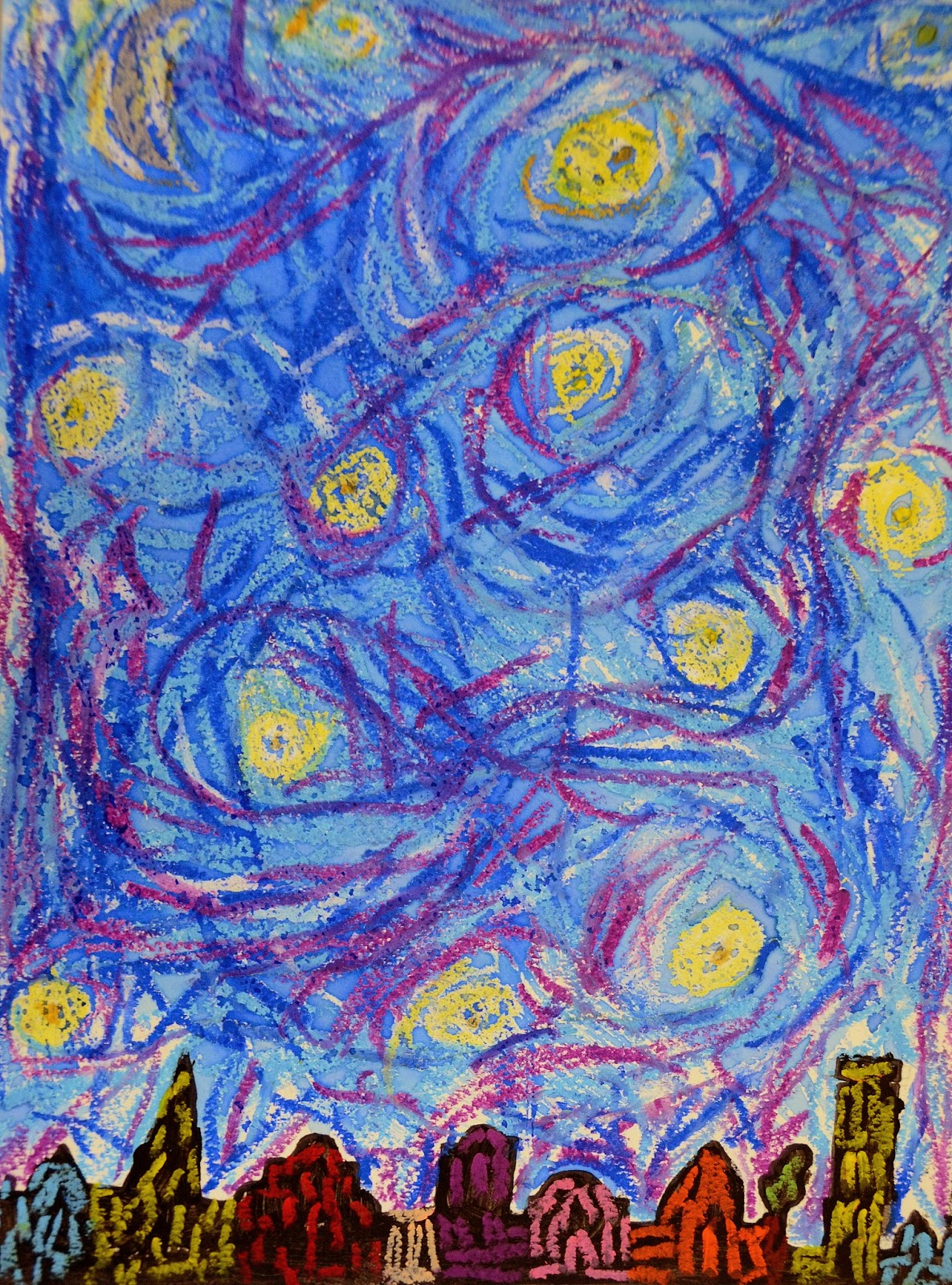 The New Hope Art Gallery: Middle School Art: Starry Nights Inspired by ...