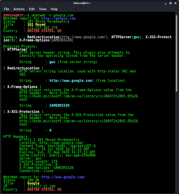 Scan websites using WhatWeb