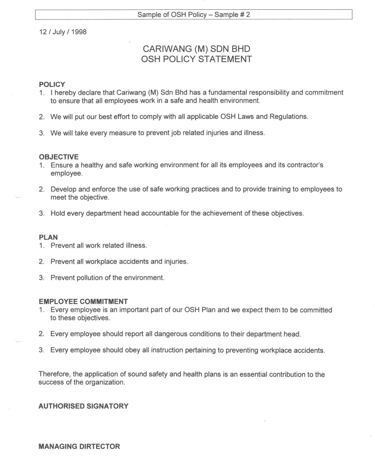 faudzil.blogspot.com: OSH MANAGEMENT - Work Place Safety and Health Policy