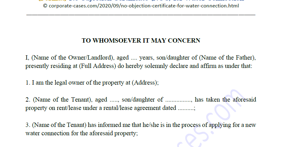 No Objection Certificate NOC Format For Water Connection no-objection-certificate-noc-format-for-water-connection