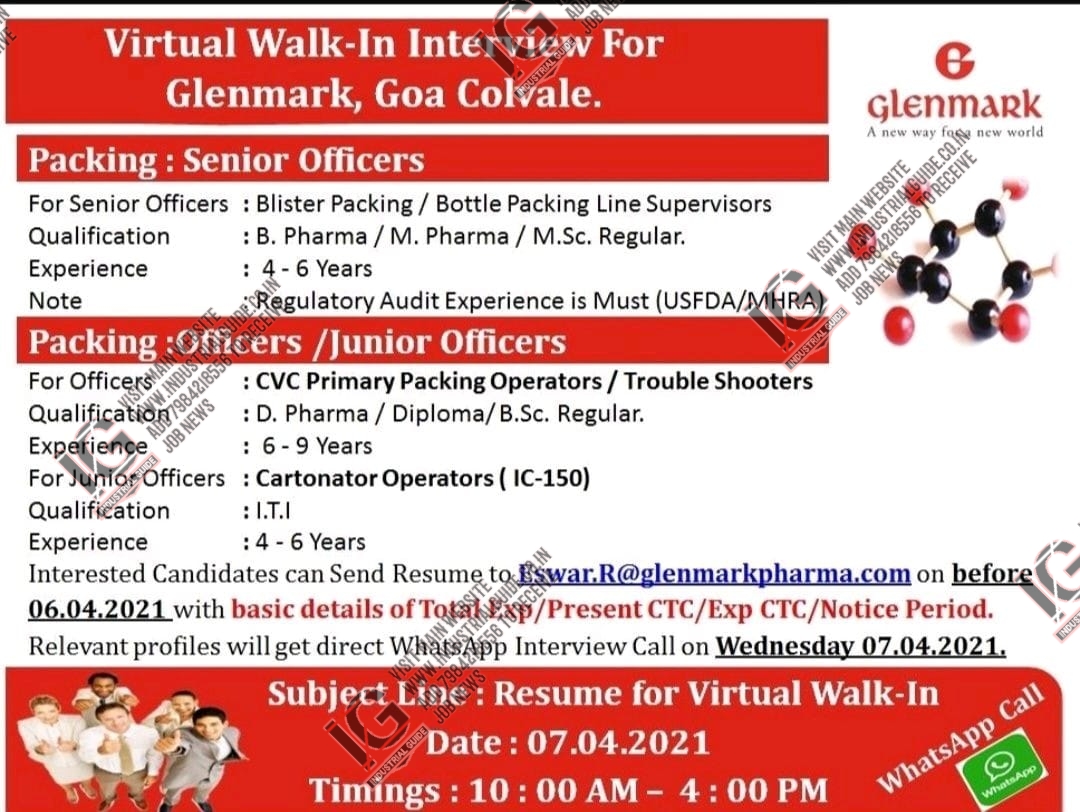Glenmark Pharma Interview In 2021 April 07th For Packing Department Check Now glenmark-pharma-interview-in-2021-april-07th-for-packing-department-check-now