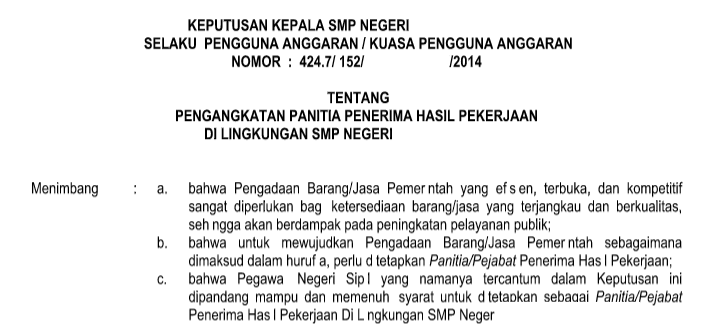 SK Pengangkatan Panitia Penerima Hasil Pekerjaan (PPHP)