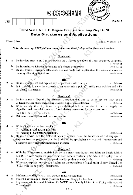 Visvesvaraya Technological University B.E. COMPUTER SCIENCE (CBCS) Third Semester 18CS32 : Data ...
