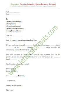 Covering Letter for Cheque Payment enclosed (Sample)