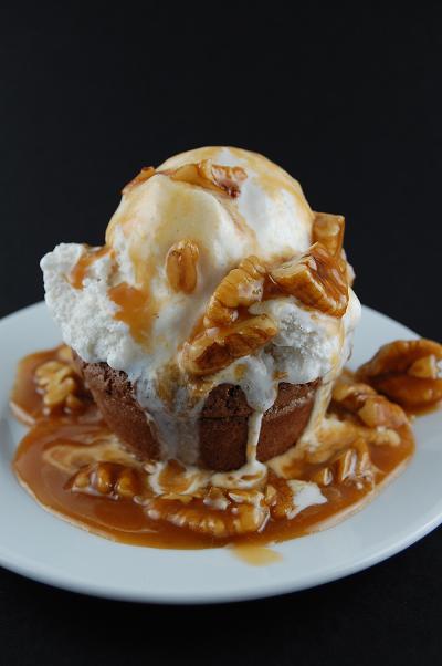 Sugar Crusted Brownie Sundaes With Whiskey Pecan Caramel Sauce