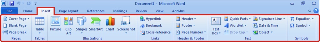 Pengenalan Microsoft Word 2010, Menu dan fungsi menu Ms Word 2010