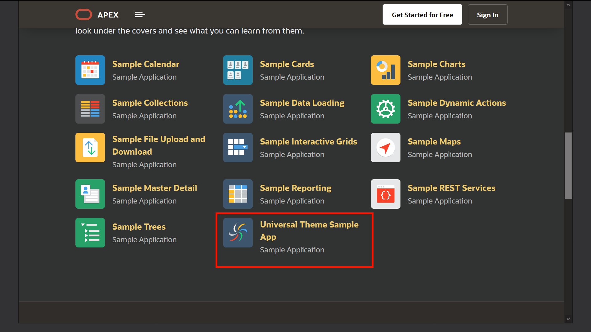 Galería de aplicaciones Oracle APEX