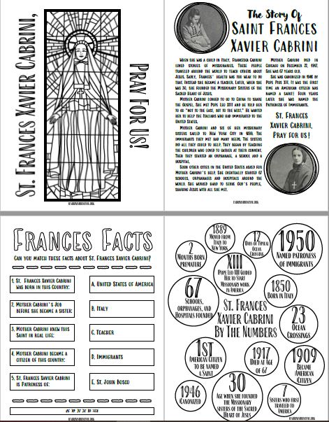 Look to Him and be Radiant: St. Frances Xavier Cabrini Activity Books