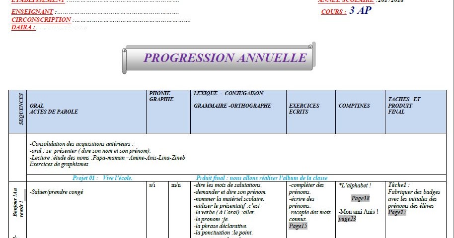 La nouvelle progression annuelle de la troisième année deuxième génération