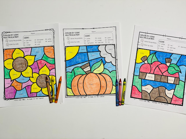 An Apple For The Teacher: Fall Color By Number Worksheets