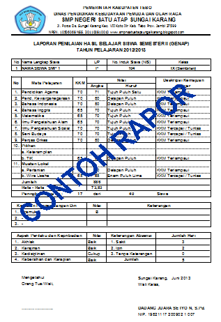 Contoh Aplikasi Sederhana Raport KTSP - MKKS SMP NEGERI LUMAJANG