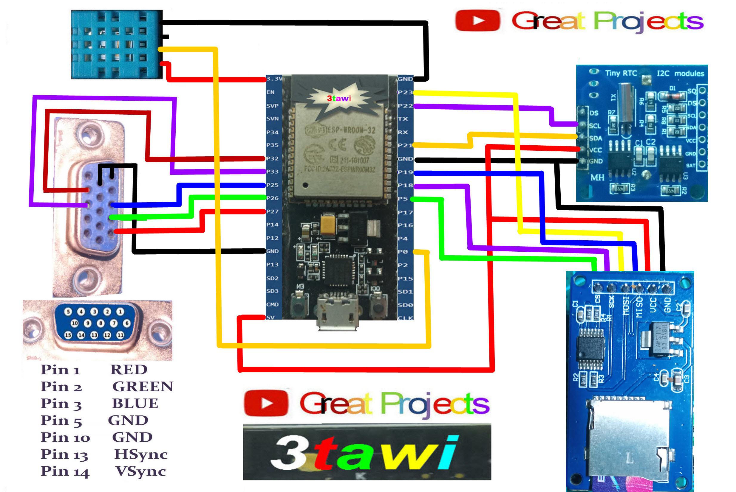 Great Projects Clock And Weather Esp32 Dht11 Rtc Ds1307 Sd Card Vga