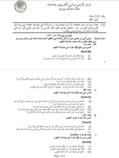 FBISE CLASS 11 Urdu Question Paper Pattern Scheme Of Studies fbise-class-11-urdu-question-paper-pattern-scheme-of-studies