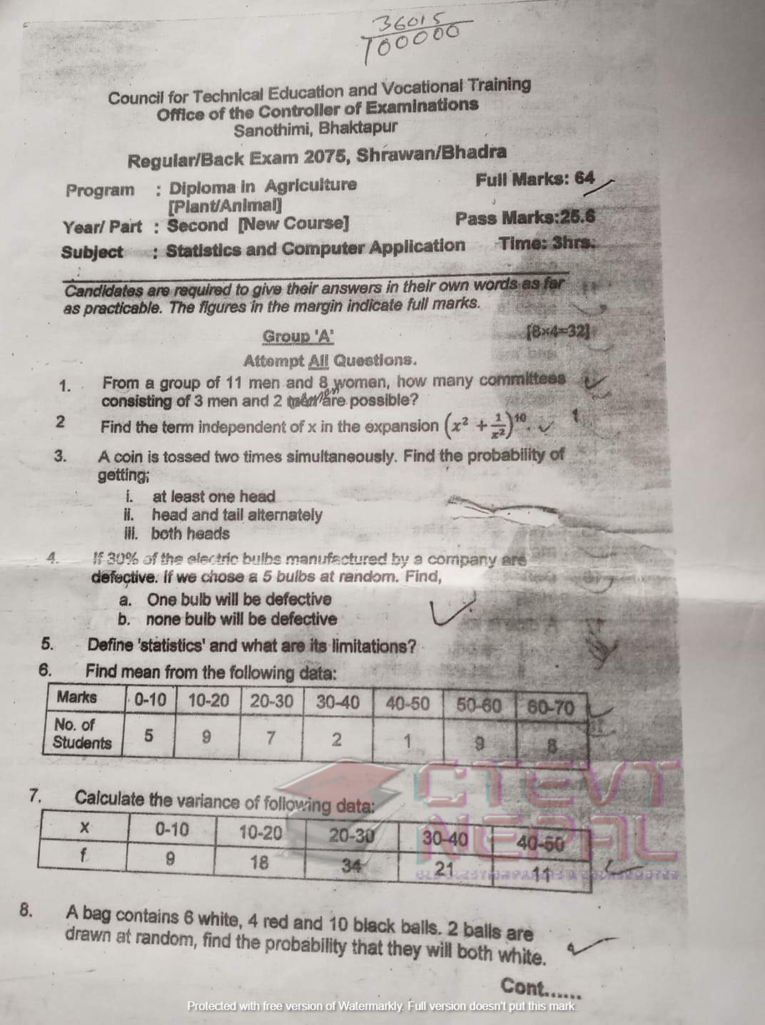 Statistics and Computer Application - 2nd Year Question Papers CTEVT ...