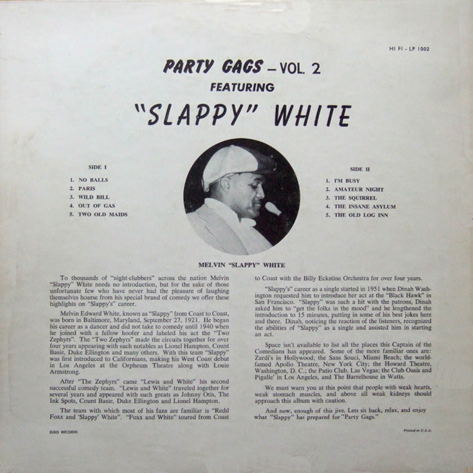 Vintage Stand-up Comedy: Slappy White - Party Gags Vol 2 1960