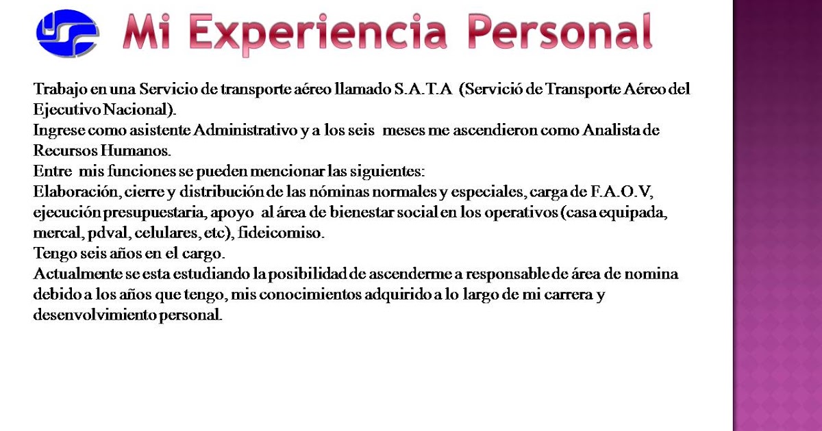 RECURSOS HUMANOS: EXPERIENCIAS PERSONALES