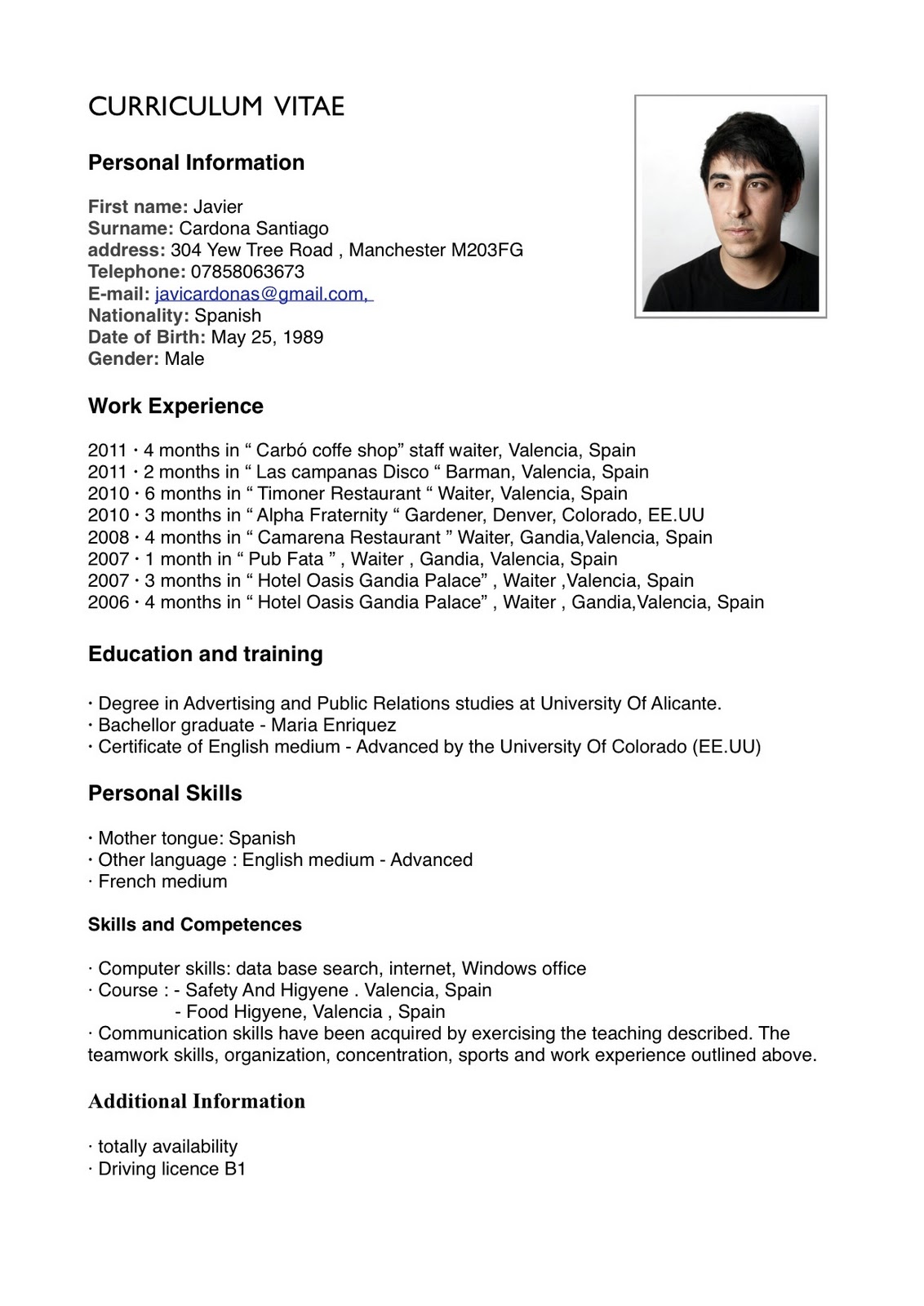 Curriculum Vitae Partes Que Lo Conforman - Birthday Letter