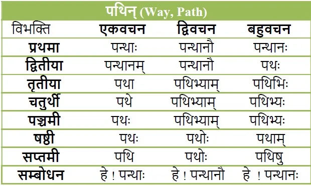 Pathin shabd roop in Sanskrit