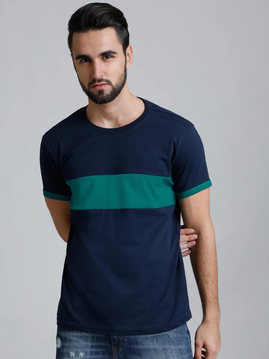 DILLINGER Men Navy Blue Colourblocked Round Neck T-shirt - AZCollection ...
