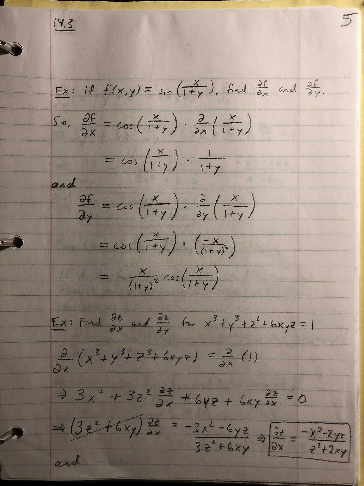 Professor Frank’s Math Blog: 14.3 Partial Derivatives Notes