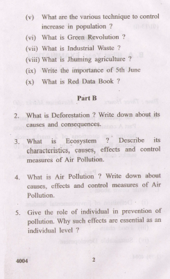 CDLU B.A 1st Year Environmental Studies First Paper 2013 Question Paper ...