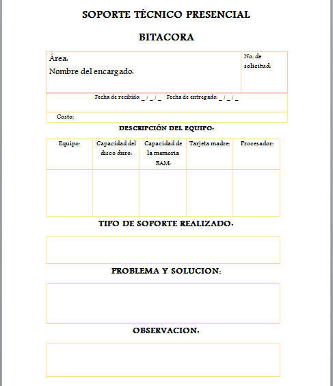 BITÁCORA DE CONTROL DE SOPORTE PRESENCIAL