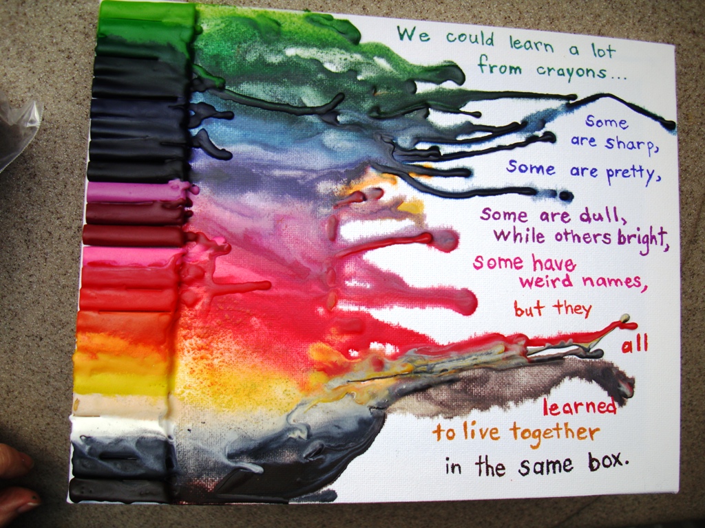 Ink Watercolor And Crayons On Canvas