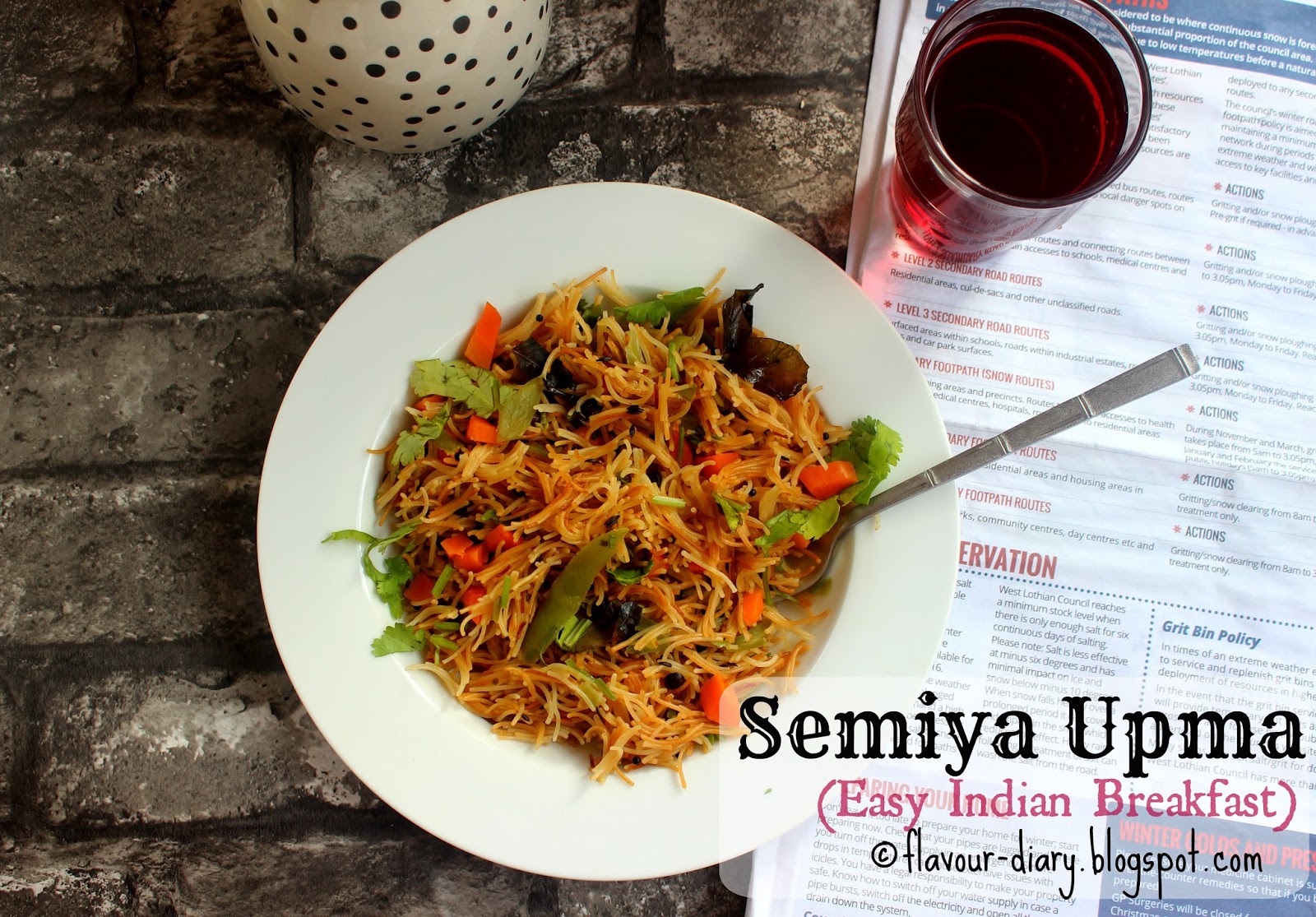 Flavour Diary: Semiya Upma | Vermicelli Upma Recipe | No onion Garlic ...