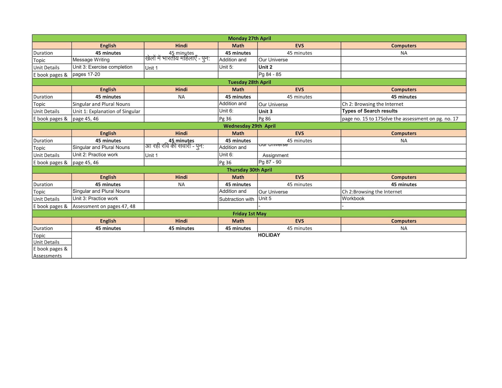PIS MEHSANA STD IV A Time Table pis-mehsana-std-iv-a-time-table