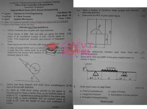 Applied Mechanics - 3rd Semester Question Papers CTEVT | Diploma in ...
