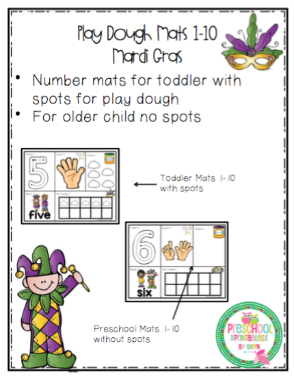 Mardi Gras Play Dough Number Mats 1-10 ~ Preschool Printables
