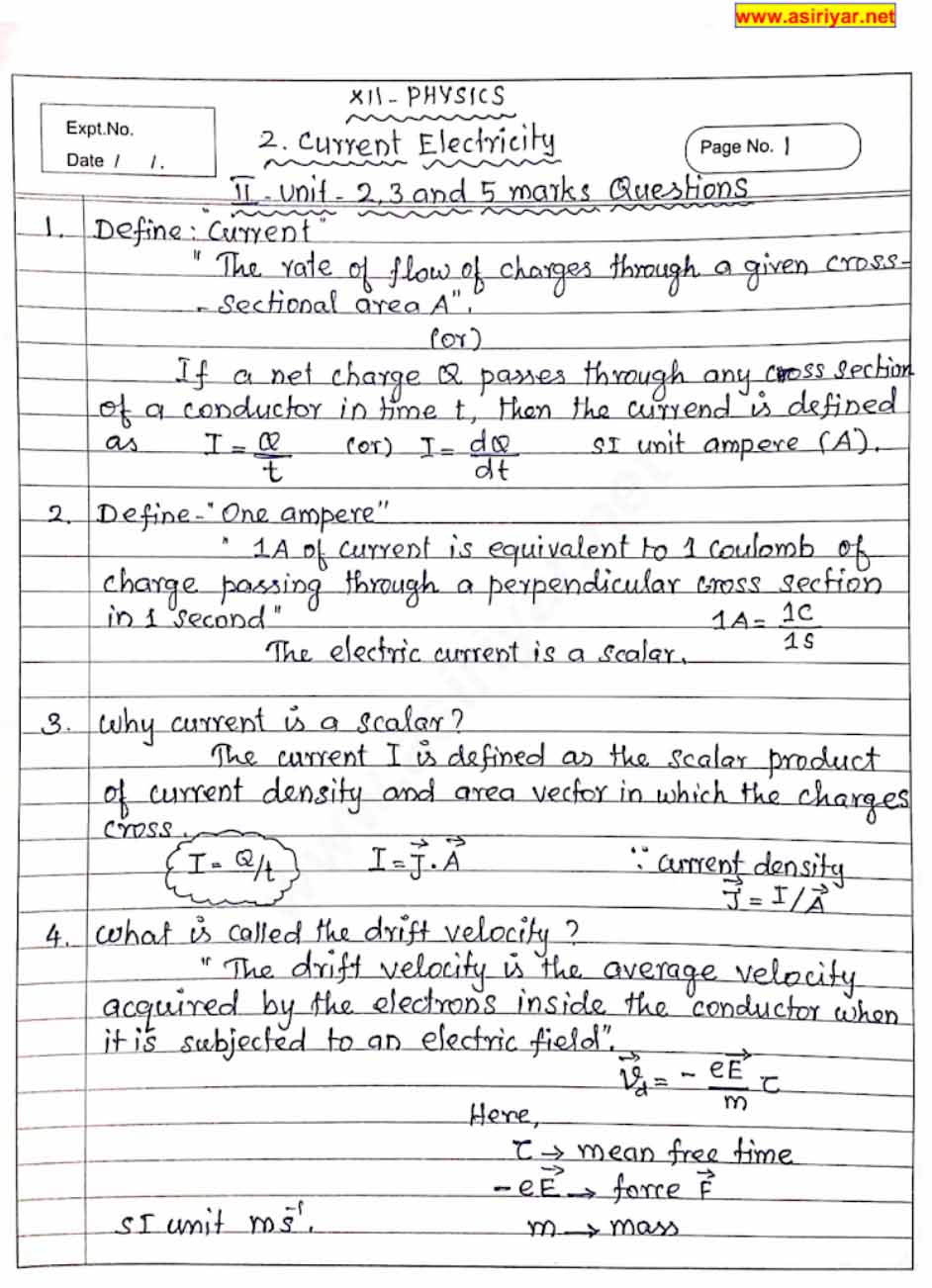 12th Physics Unit 2 2 3 And 5 Marks Question Answers English