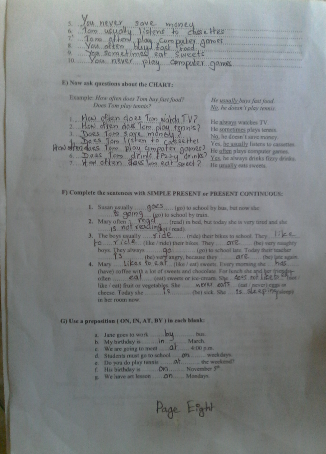 Answer Key for English Homework Assignment