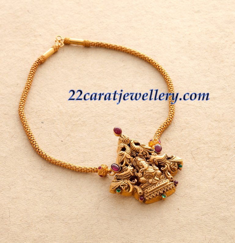 Simple Necklace with Lord Ganesh Pendant - Jewellery Designs