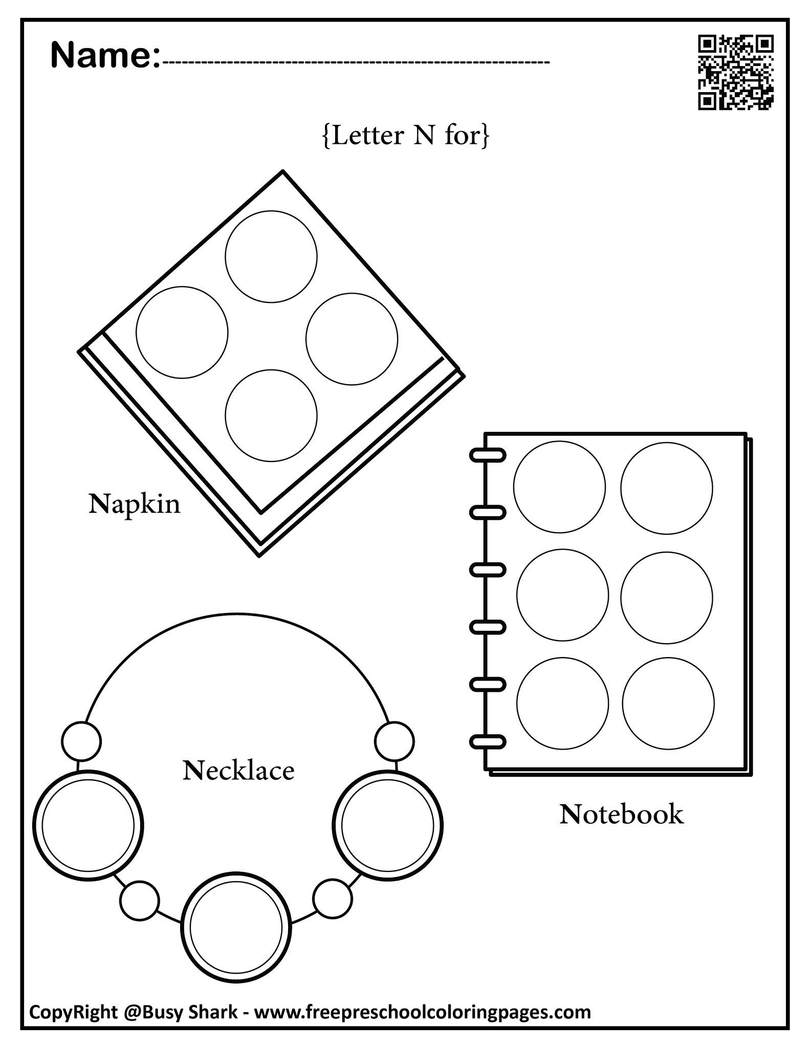 Letter N "10 free Dot Markers coloring pages"