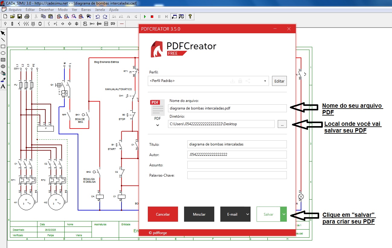 Criar PDF no CADe SIMU - Ensinando Elétrica | Dicas e Ensinamentos