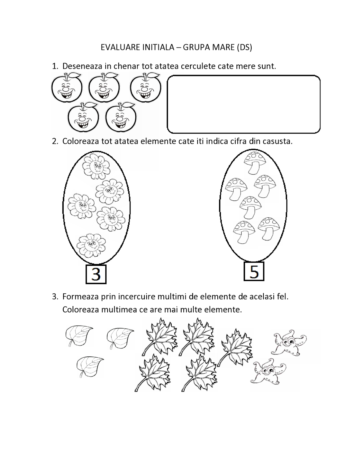 FISE de evaluare initiala Grupa Mare :: Fise de lucru - gradinita si scoala
