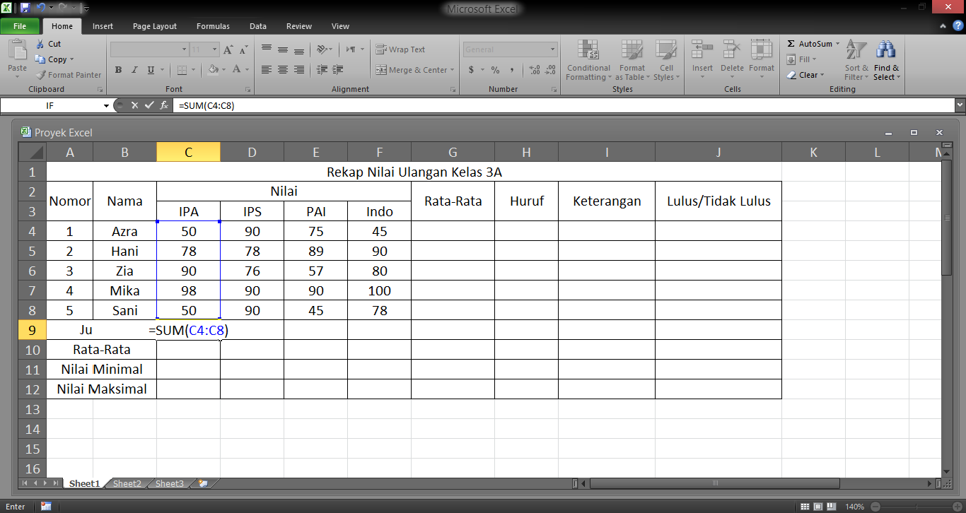 Cara Menggunakan Rumus Penjumlahan, Rata-Rata, Minimal, Maksimal, Rumus ...