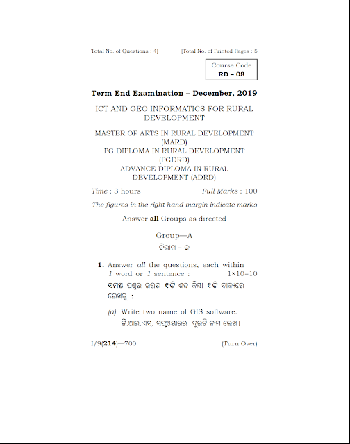 OSPU RD ict and geo informatics for rural development Dec 2019 Question Paper - University ...