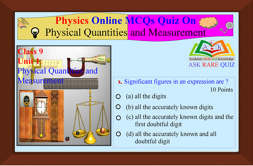 Solved MCQs With Verified Answers (Unit-1: Physical Quantities and Measurement ) Physics SSC - I ...
