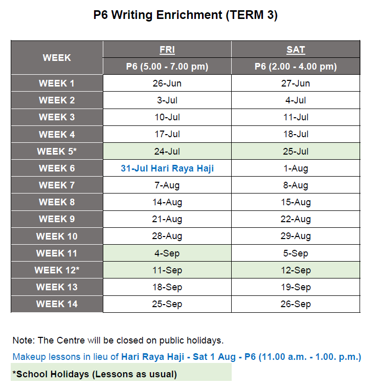 Term 3 Calendar (P6)