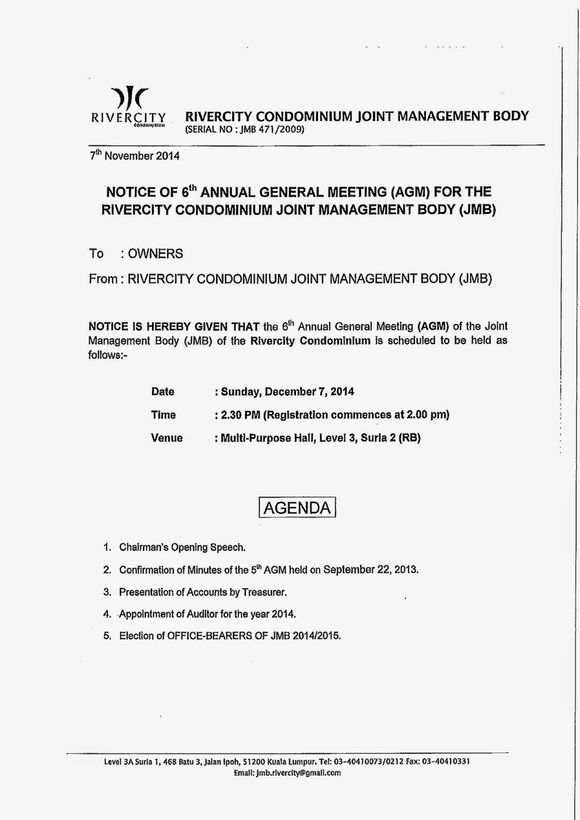MyRiverCity: Notice Of 6th Annual General Meeting (AGM) For The ...