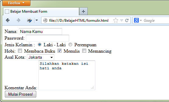 Cara Membuat Form HTML