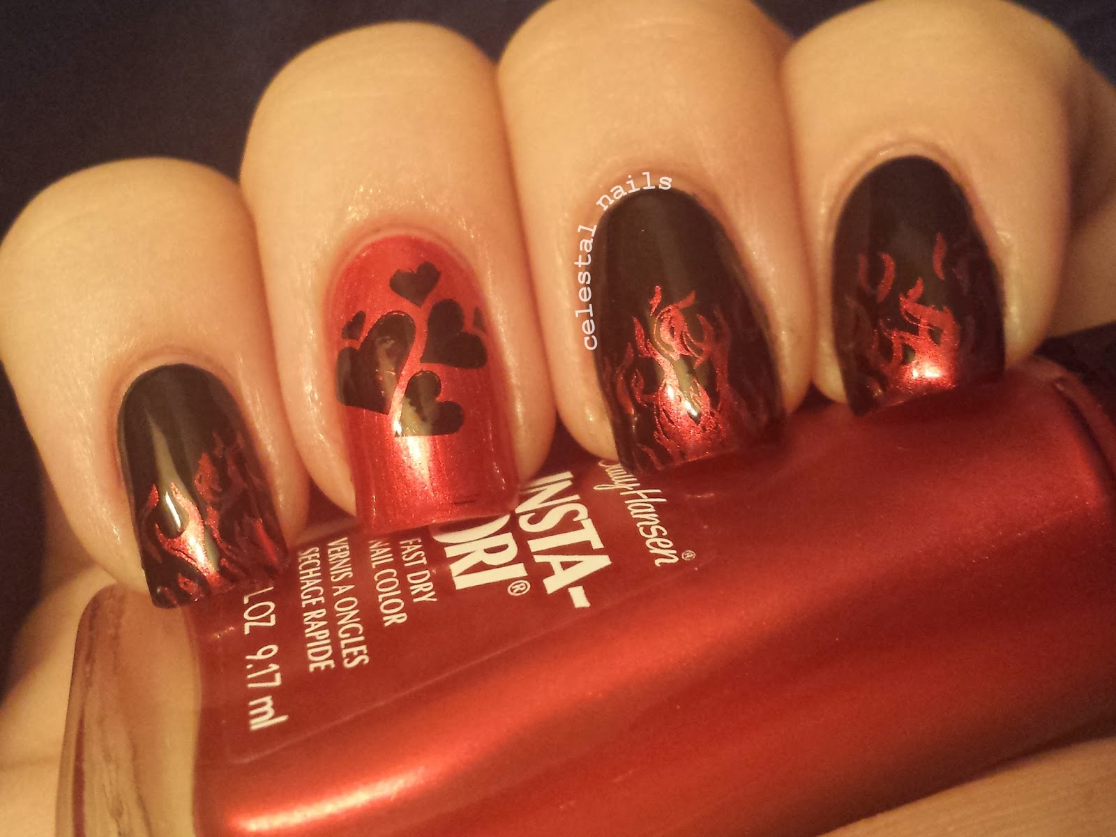 Hearts and Flames Nail Art | Celestal Nails