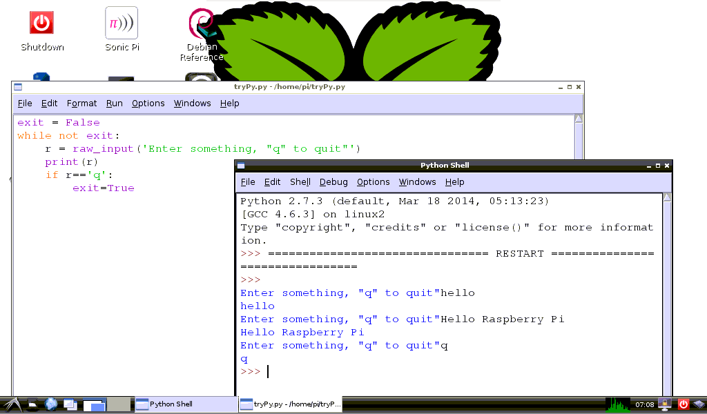 Hello Raspberry Pi Python Exercise Read Line Of Input Q To Quit